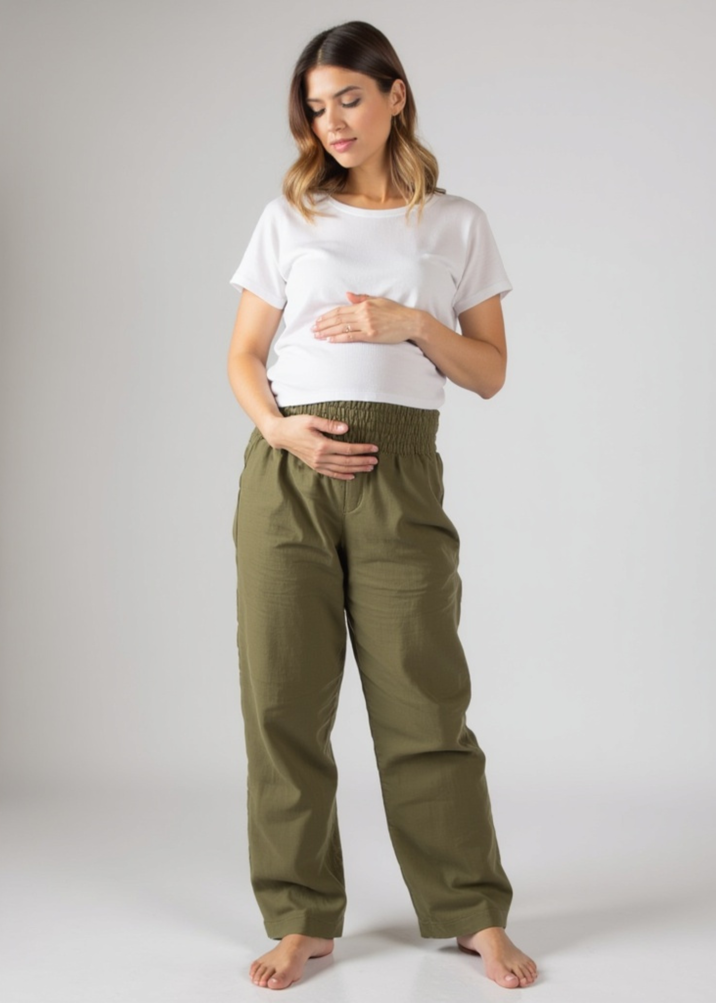 Smocked Linen Pant in Olive XS-3XL | Everyday Maternity Pants | EMME