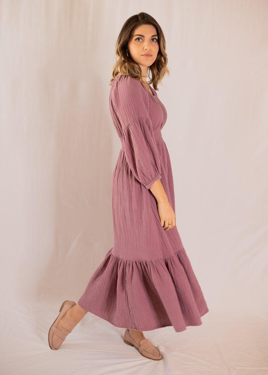 The Eliza Dress in Cinnamon | Smocked Elastic Dress | EMME