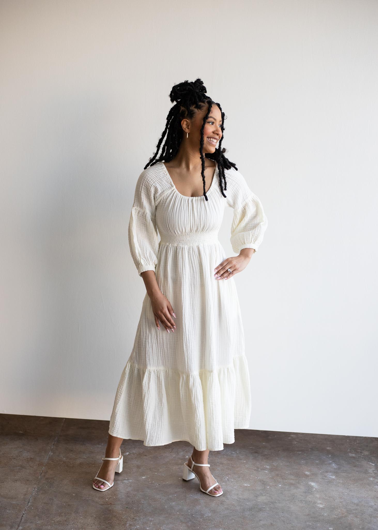 The Eliza Dress in Cinnamon | Smocked Elastic Dress | EMME